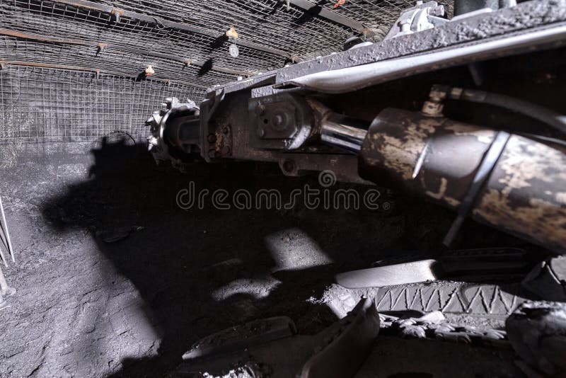 Shearer Drill Head in a Coal Mine Stock Photo - Image of chisel, dark ...