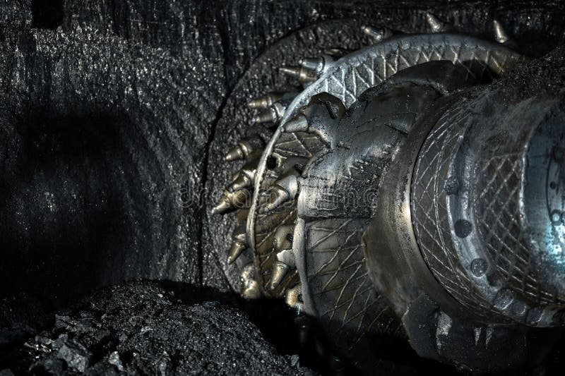 The Drill Head of a Mine Roadheader Close-up. the Drill is Equipped ...