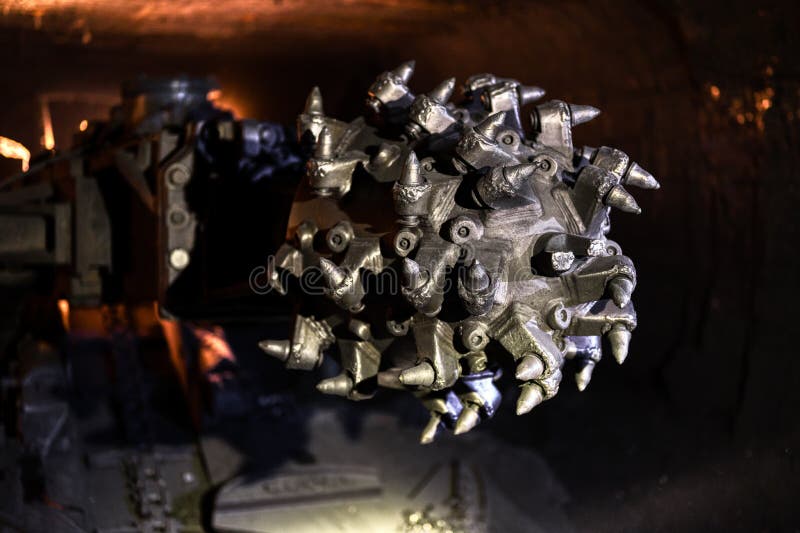 Shearer Drill Head in a Coal Mine Stock Photo - Image of industrial ...