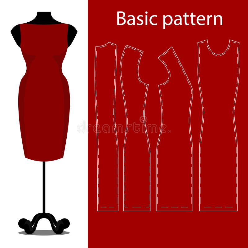 Sheath Dress Basic Sewing Pattern Stock Vector - Illustration of look ...