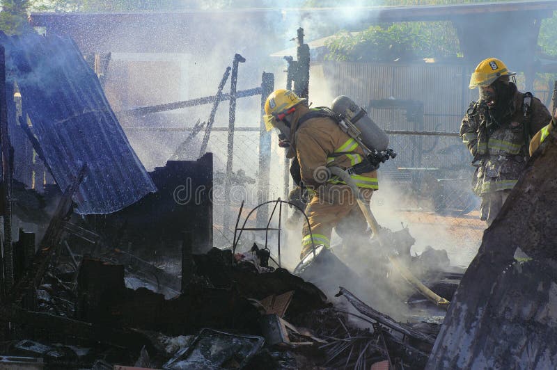 Shed fire 2 aftermath stock image. Image of firemen, smoke - 2623051