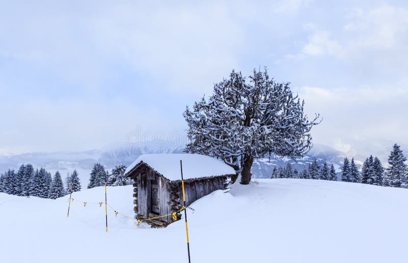 Shed in the Mountains. Ski Resort Laax Stock Photo - Image of harmony ...