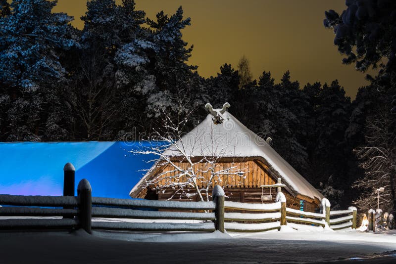 Shed in the winter night stock photo. Image of outdoors - 64834298