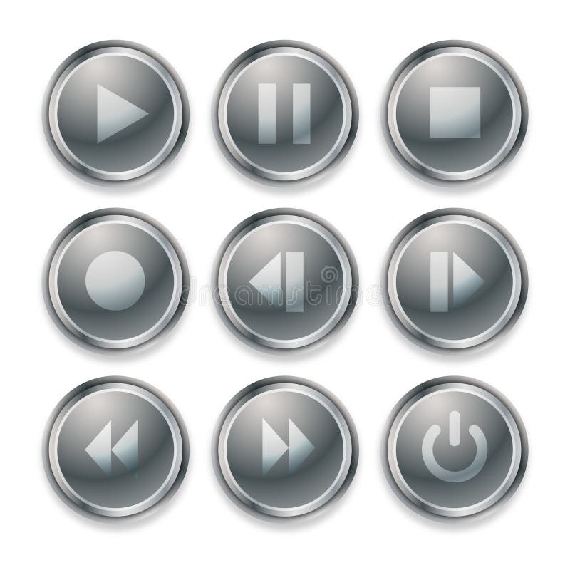 Music and Game Button Collection with Metal Silver Color Stock Vector ...