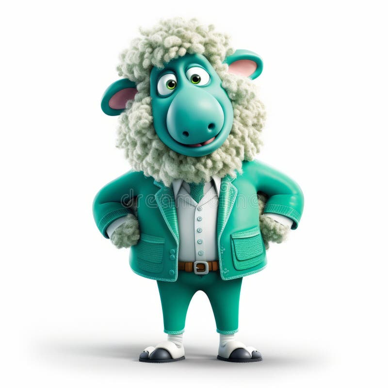 Photorealistic Animated Tv Cartoon Character Sheep in Green Suit Stock ...