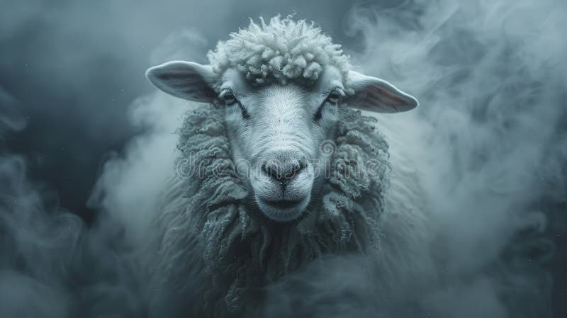 A Sheep Appears in a Mysterious Mist at Twilight Stock Image - Image of ...