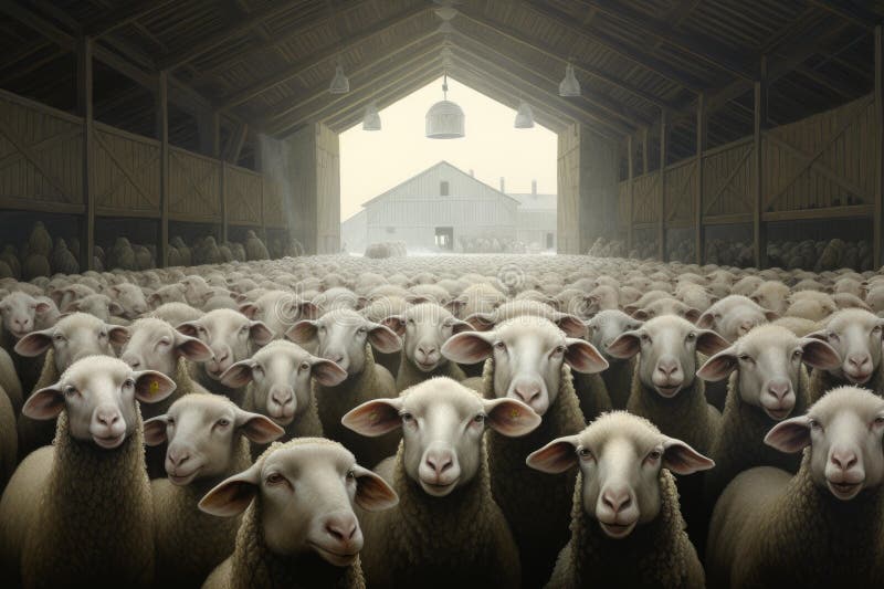 Sheep Barn Crowd. Generate Ai Stock Illustration - Illustration of ...
