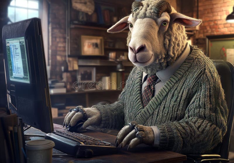 A Sheep in a Business Suit is Depicted in an Office Environment through ...