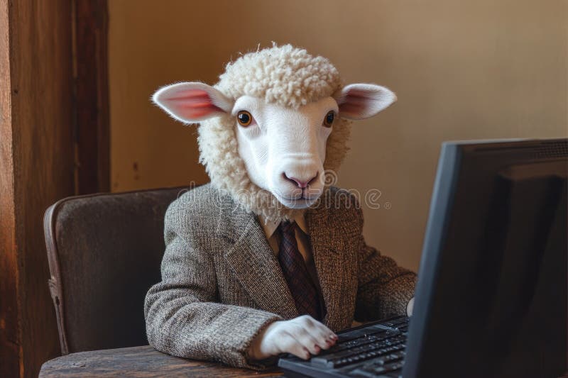 Sheep Businessman Working Computer Office Wearing Suit Tie Stock Photos ...