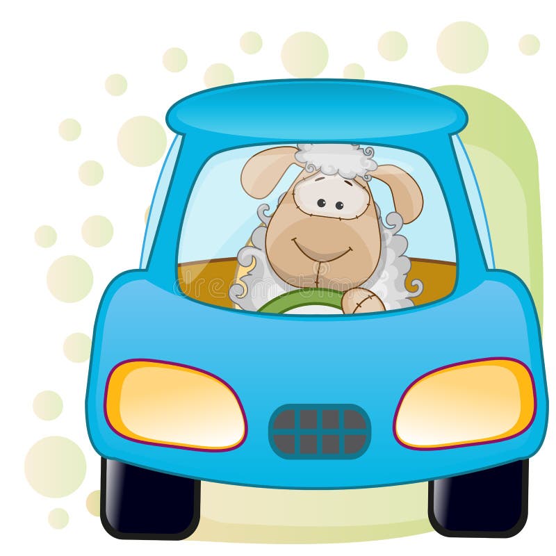 Cute Sheep Is Sitting In A Car Stock Vector - Illustration of move ...