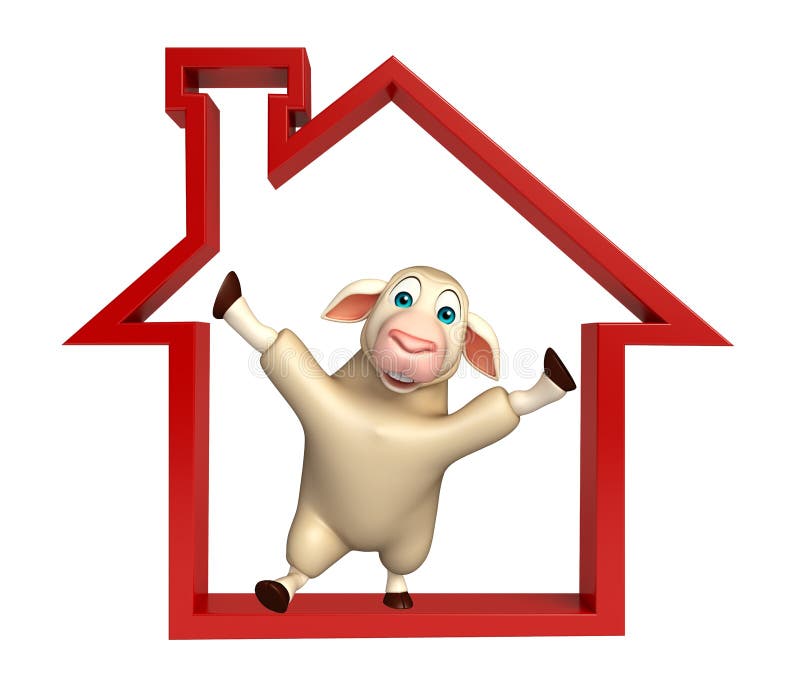 Sheep Cartoon Character with Home Sign Stock Illustration ...