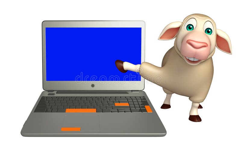Sheep Cartoon Character with Laptop Stock Illustration - Illustration ...