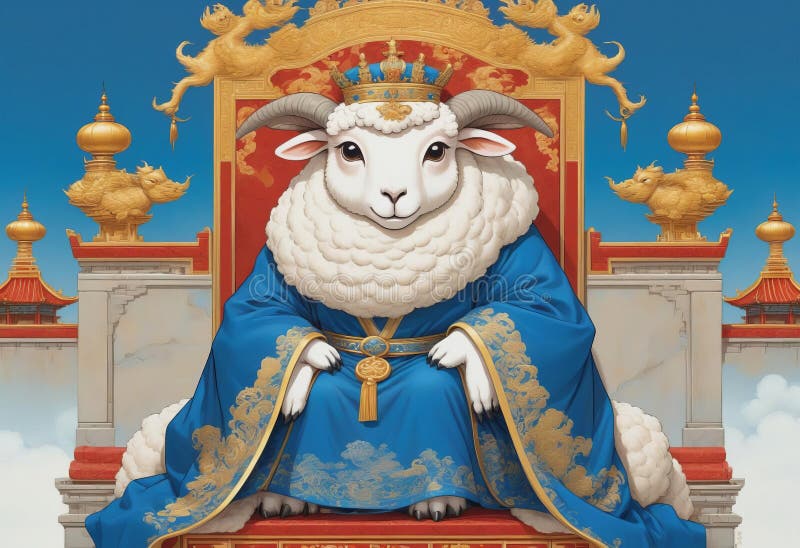 A Sheep, Clad in a Blue Robe Embroidered Stock Illustration ...
