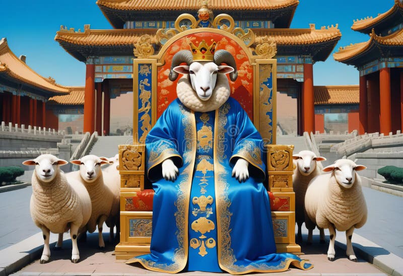 A Sheep, Clad in a Blue Robe Embroidered Stock Illustration ...