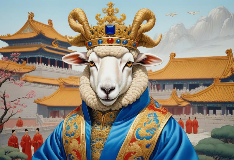 A Sheep, Clad in a Blue Robe Embroidered Stock Illustration ...