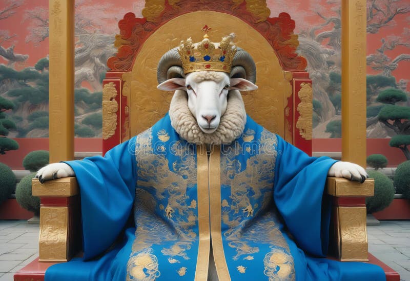 A Sheep, Clad in a Blue Robe Embroidered Stock Illustration ...