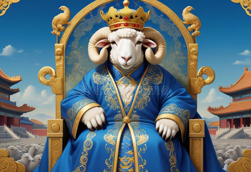 A Sheep, Clad in a Blue Robe Embroidered Stock Illustration ...