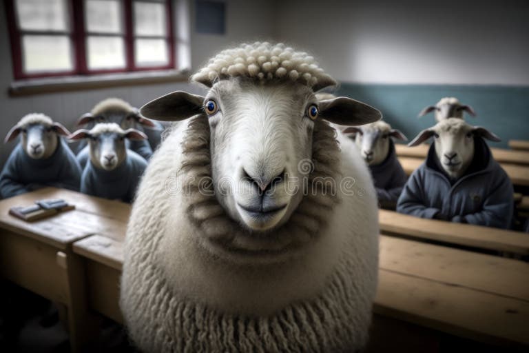 Sheep in a Classroom. Generative AI Stock Illustration - Illustration ...
