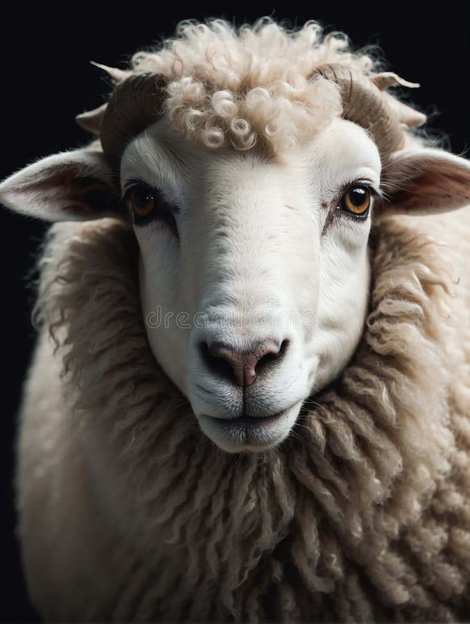 Sheep Closeup Face Portrait on Black Ai Generated Stock Illustration ...