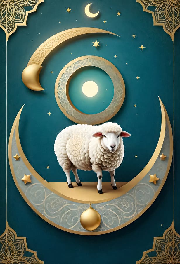 A Sheep on a Crescent Moon with Stars on the Top Stock Illustration ...
