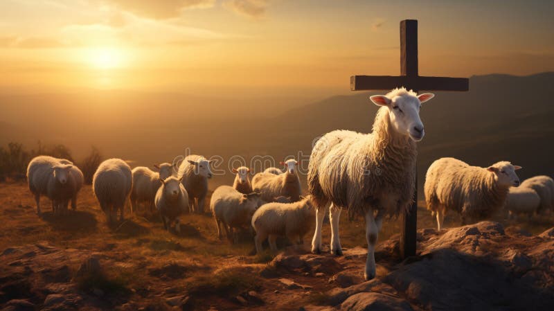 Sheep Cross, Flock Sheep, Sunset Stock Photo - Image of care, lord ...