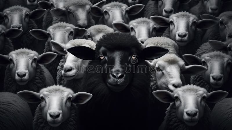 Sheep in a Crowd of Sheep. Black and White Image Stock Illustration ...
