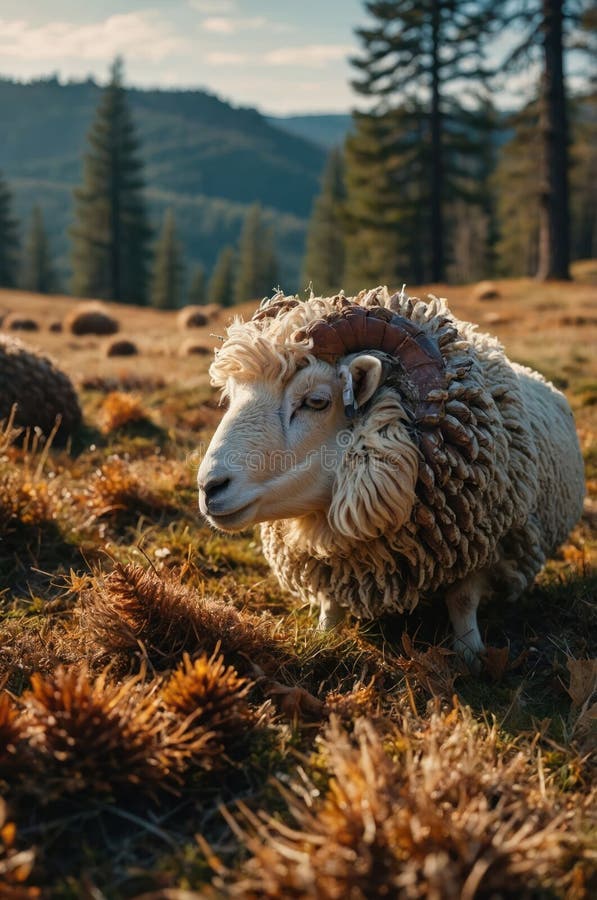Majestic Curly Ram in Autumnal Mountain Pasture Stock Illustration ...
