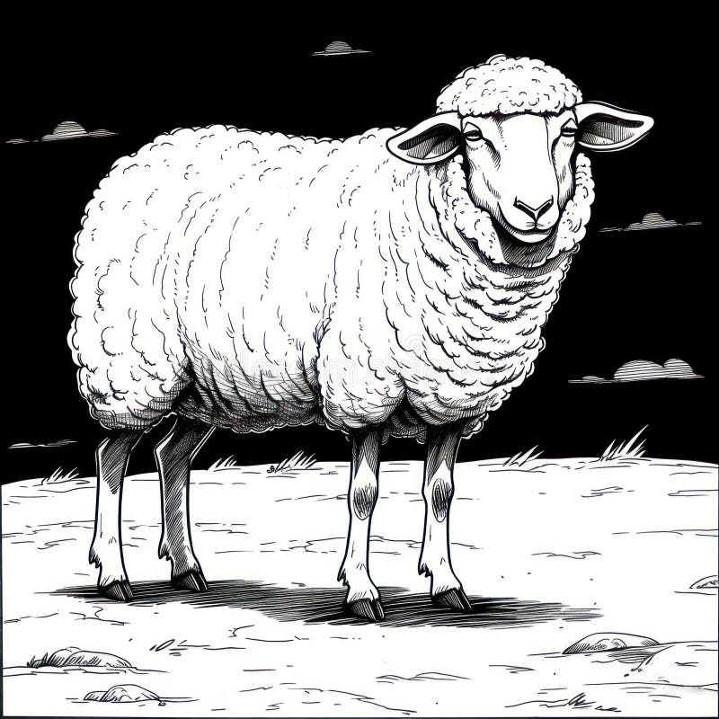 Sheep Drawing Coloring Book Page Stock Illustration - Illustration of ...
