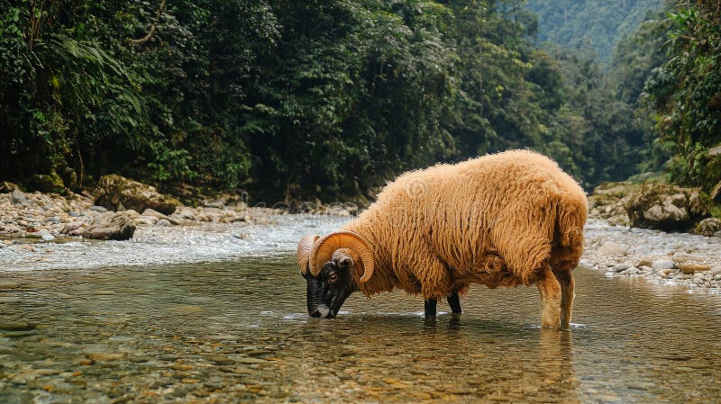 Sheep Drinking from a River Stock Photo - Image of nature, creek: 336538212