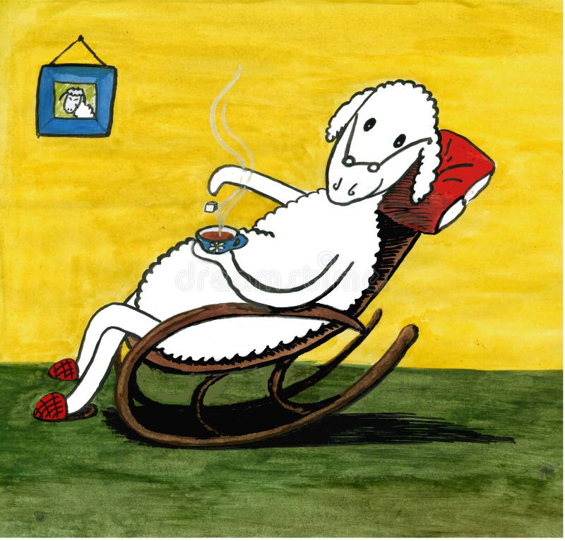 Sheep drinks tea stock illustration. Illustration of nice - 1084303