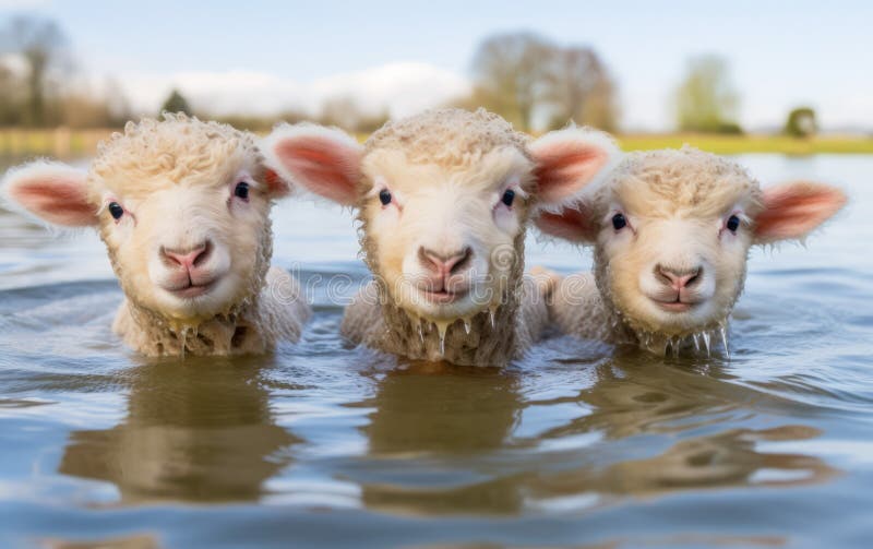 Sheep Enjoying a Refreshing Bath in a Puddle Stock Illustration ...