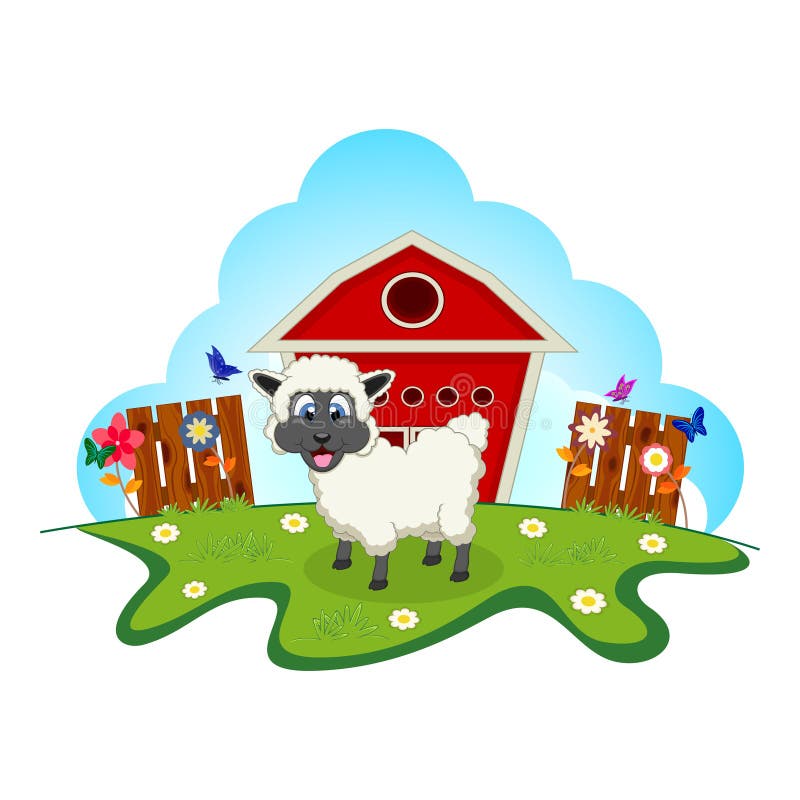 Sheep on Farm Cartoon for Your Design Stock Vector - Illustration of ...