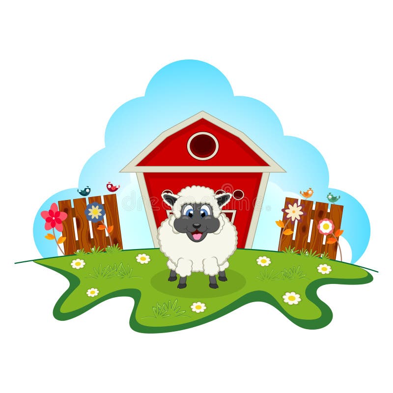 Sheep on Farm Cartoon for Your Design Stock Vector - Illustration of ...
