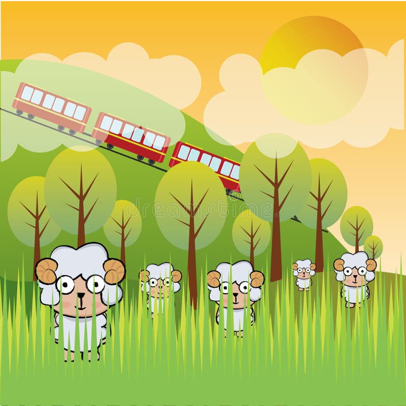 Sheep in a Field. Vector Illustration Decorative Design Stock Vector ...