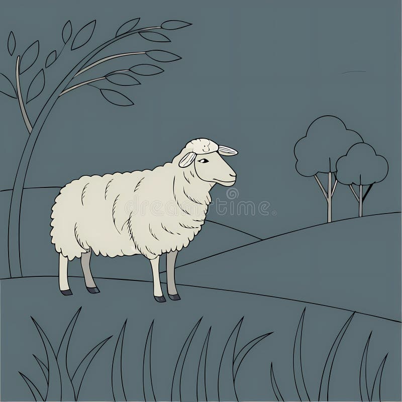 Sheep in the Field. Vector Illustration in Hand Drawn Style Stock ...