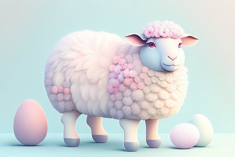 A Sheep with a Flower Crown Stands in Front of Easter Eggs Stock ...
