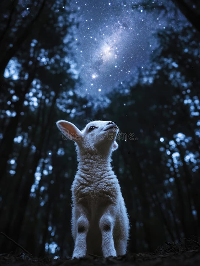 Sheep in Forest at Night stock photo. Image of nature - 381760366