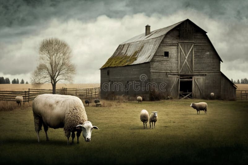 Sheep Graze on the Farm. AI Generated Stock Illustration - Illustration ...