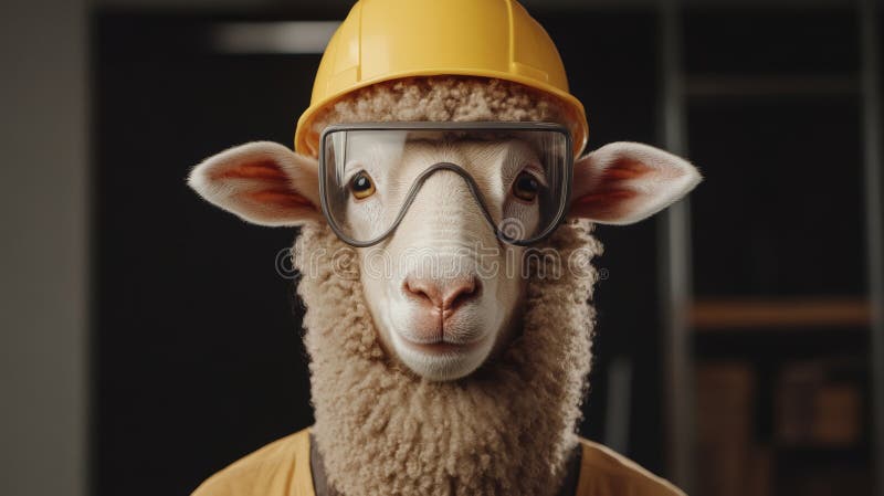 Sheep in Hard Hat and Glasses, Construction Safety, Engineering, Animal ...