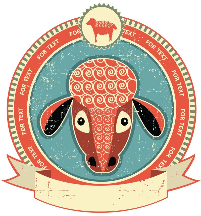 Sheep Head Label on Old Paper Texture. Stock Vector - Illustration of ...