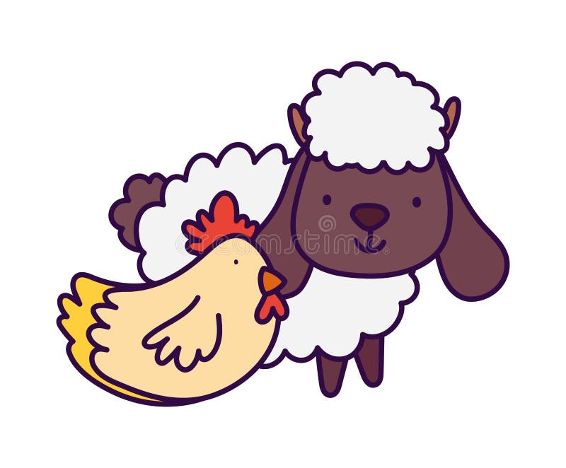 Sheep and Hen Farm Animal Cartoon Stock Vector - Illustration of ...