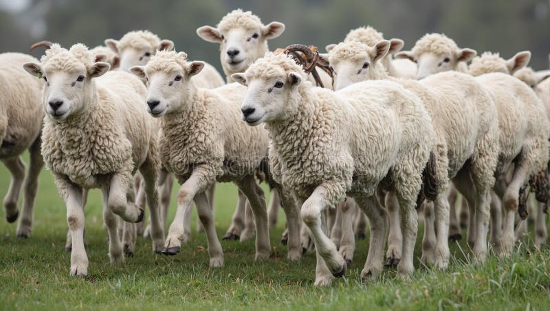 Sheep Hopping in Sync Wool Bouncing Playfully Stock Illustration ...