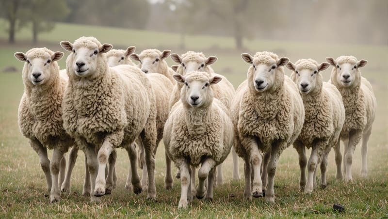 Sheep Hopping in Sync Wool Bouncing Playfully Stock Illustration ...