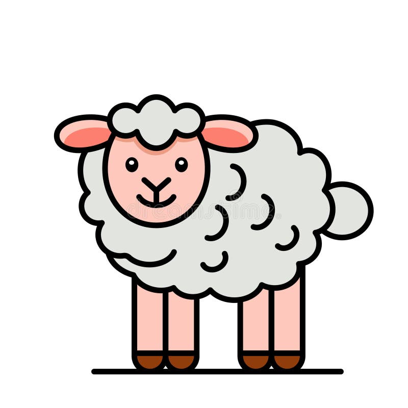 Sheep Icon in Linear Style. Color Vector Illustration Isolated on White ...