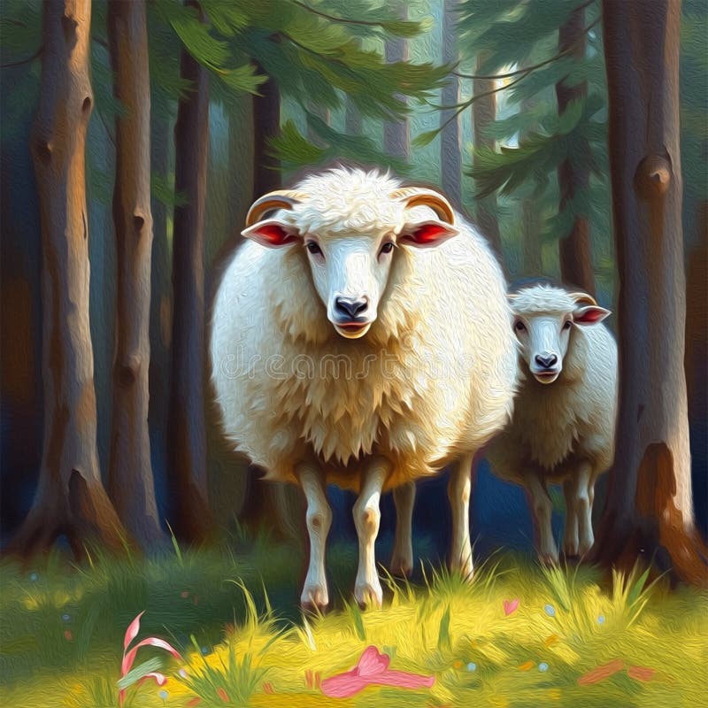 Sheep . Illustration with Oil Paint. Pattern for Printing on Wall ...