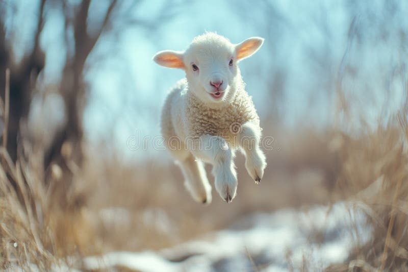 Sheep jumping in field stock image. Image of sheep, agriculture - 387907725