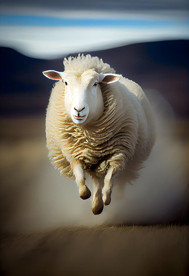 Sheep Jumping on a Field in the Sunset Light. Shallow Depth of Field ...