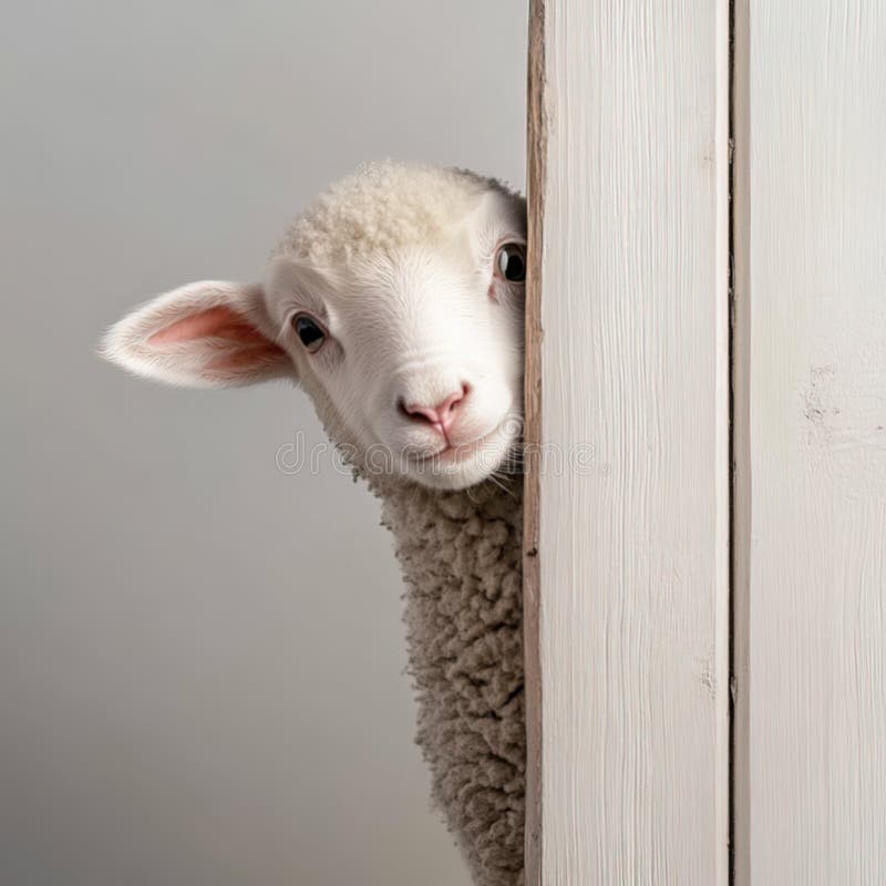 A Sheep Lamb Peeking from a Barn Door Stock Illustration - Illustration ...