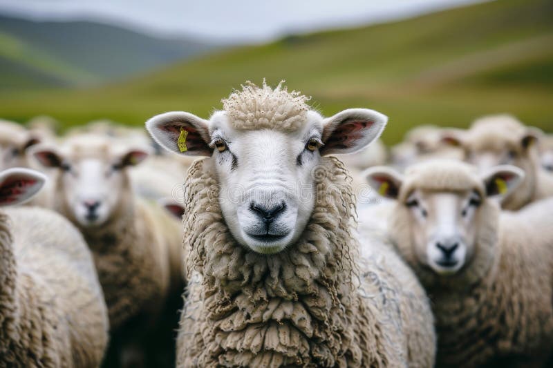 Sheep Looking at Camera Against Herd Stock Image - Image of countryside ...