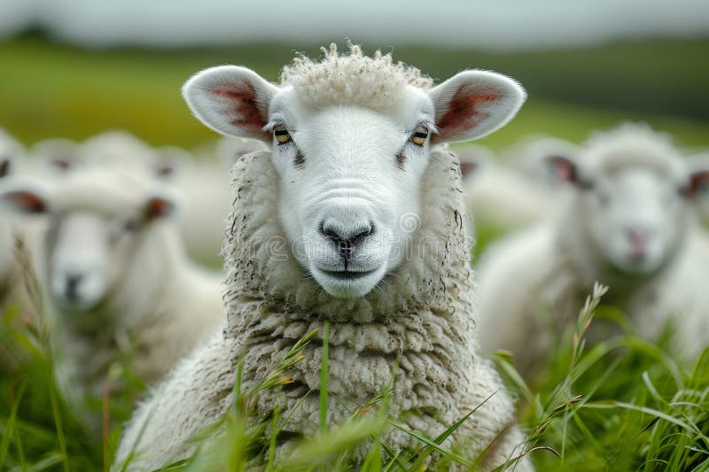 Sheep Looking at the Camera in Field Stock Image - Image of sheep ...